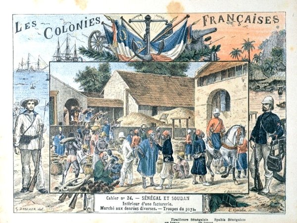 School Book Cover Depicting Scenes in the French Colonies of Senegal ...