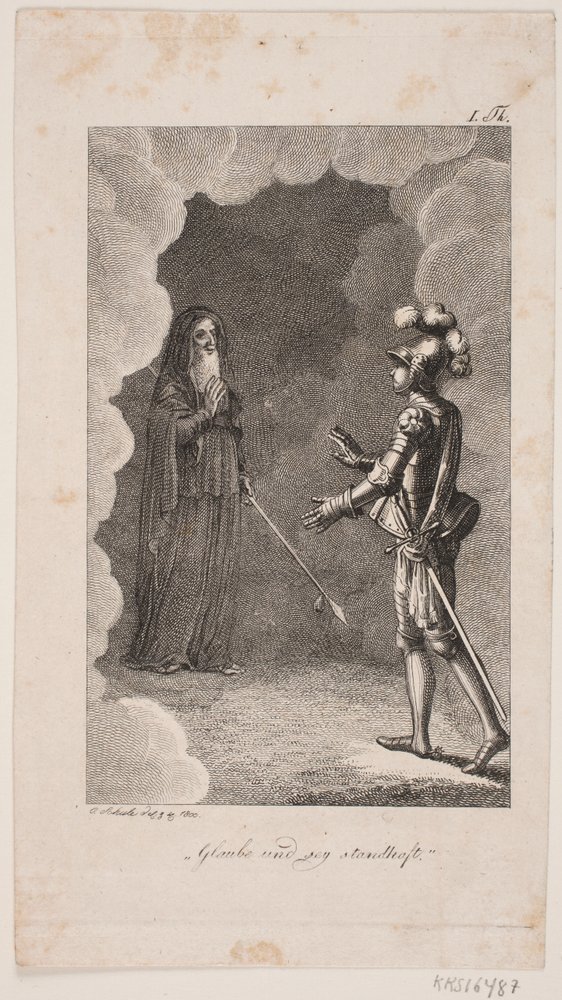 'Believe and Be Steadfast'. Man in Armor and an Elderly Man in a Coat