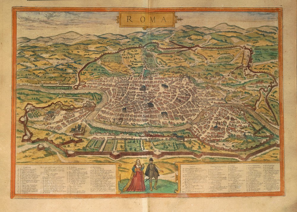 Map of Rome from Civitates Orbis Terrarum by Georg Braun