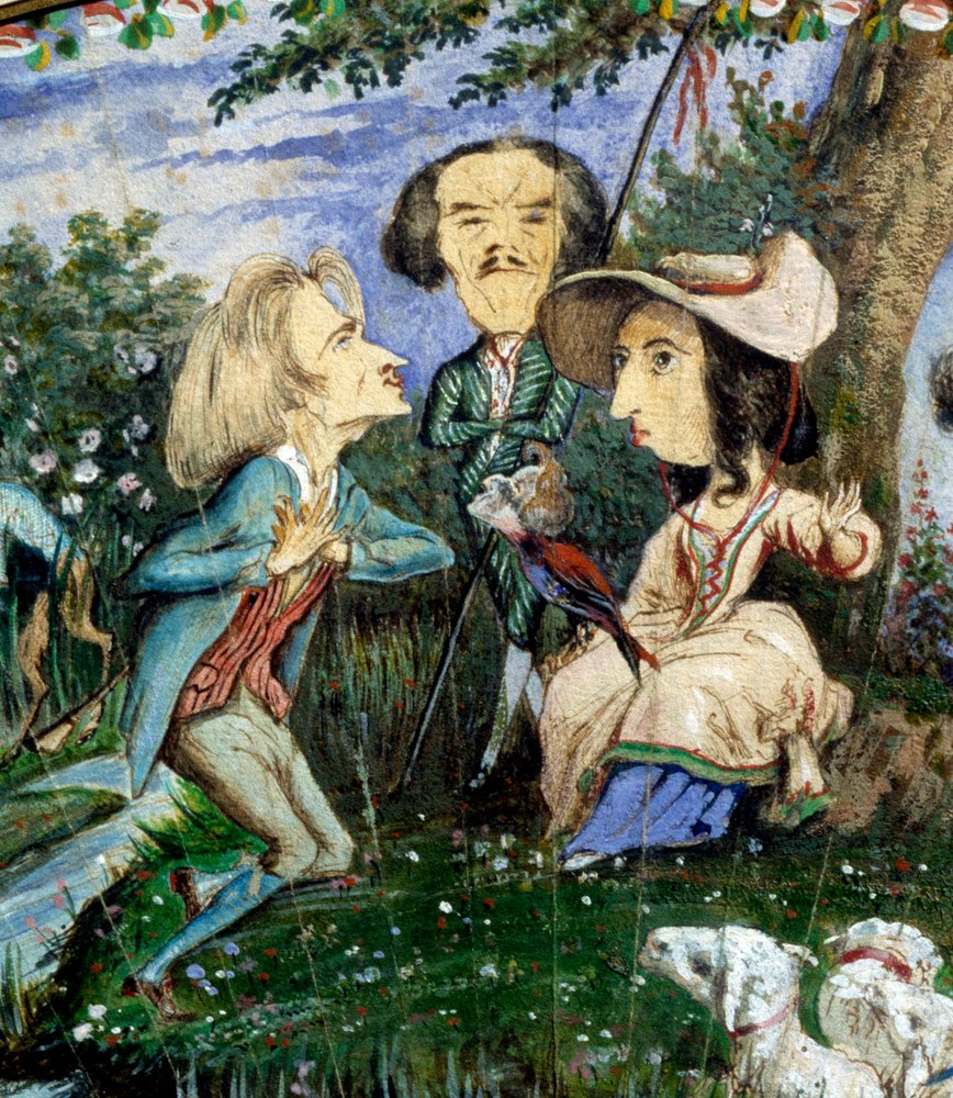 Fan of caricatures painted in gouache by George Sand and Auguste ...