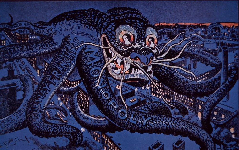 Big business trusts in US, greedy octopus of monopoly