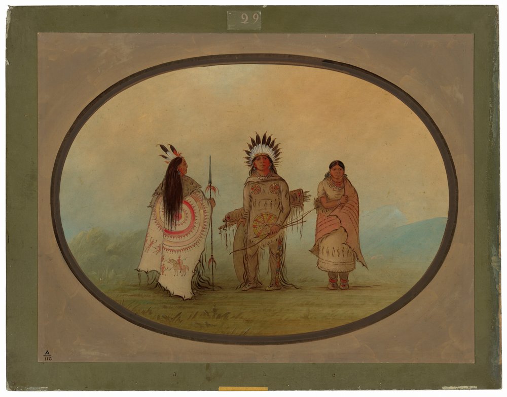 A Crow Chief, a Warrior, and His Wife by George Catlin