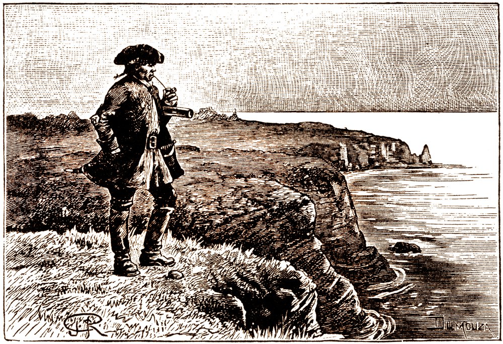 Captain Billy Bones watching the arrival of pirates