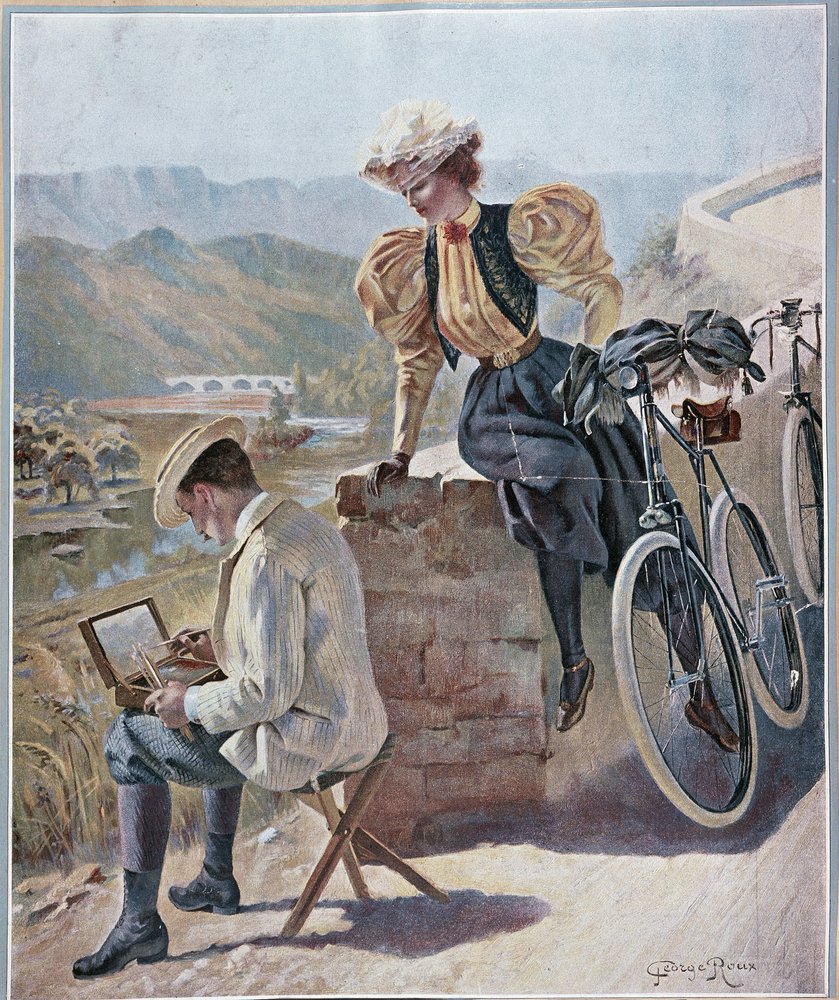 Watercolour and Cycling - Lithography by Georges Roux, circa 1900