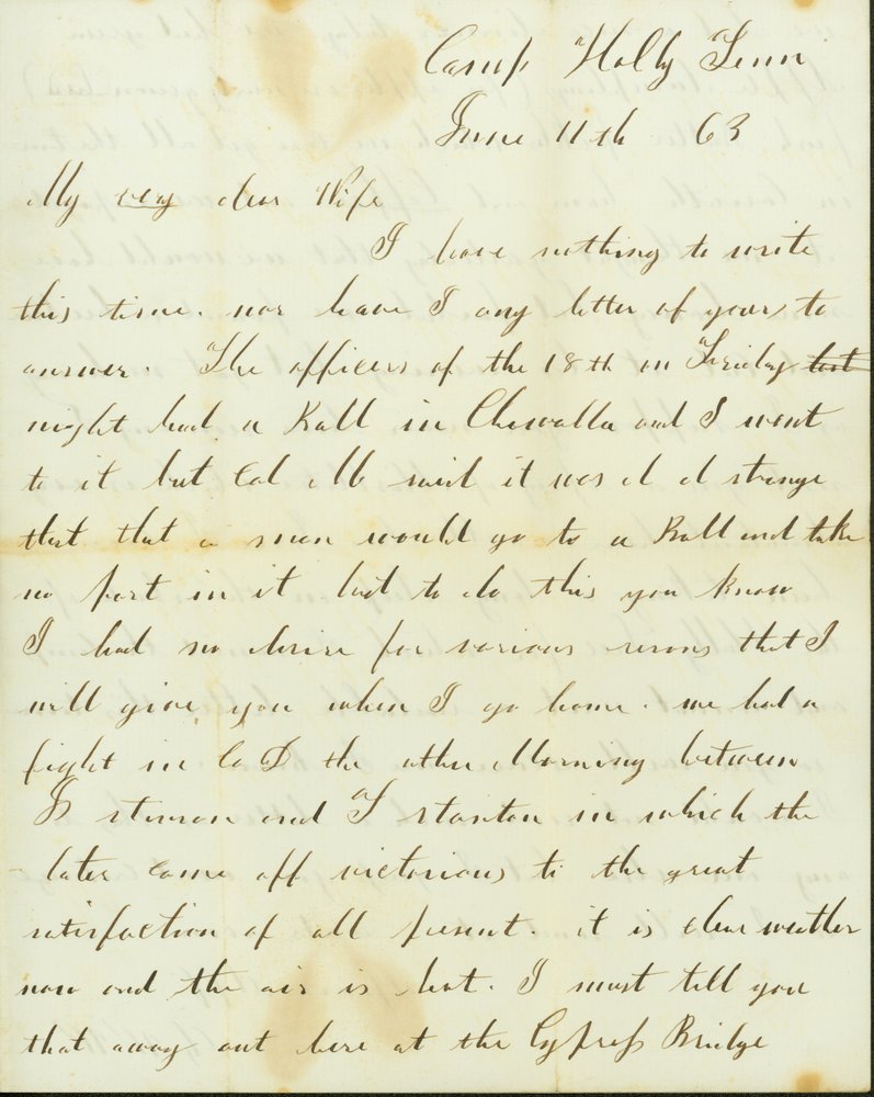 Letter from George Wyckoff, Camp Holly, Tennessee, to Josephine, June ...