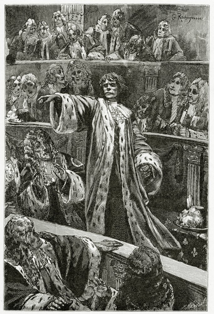 Gwynplaine at the Chamber of Lords - illustration from 'L'Homme qui rit ...
