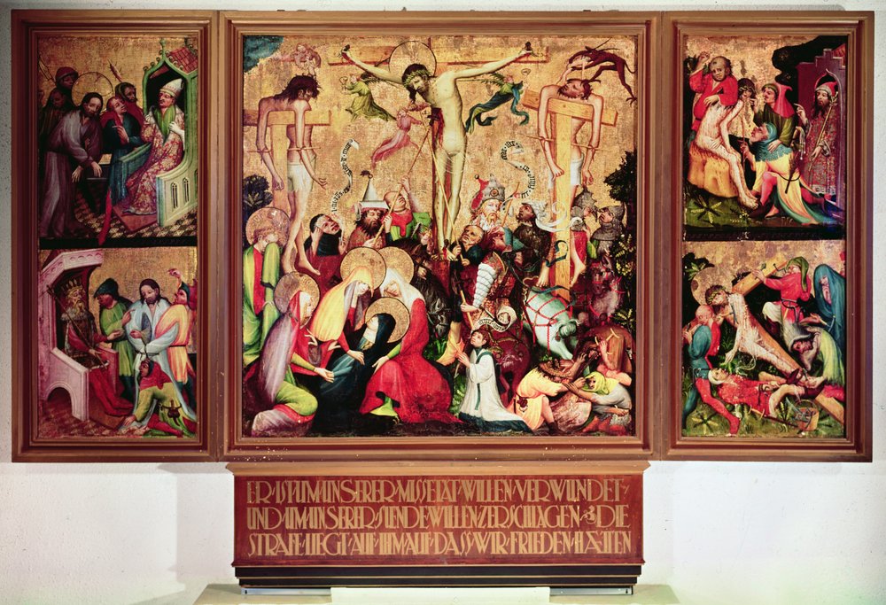 The Crucifixion, Triptych with Side Panels Depicting Scenes from the ...
