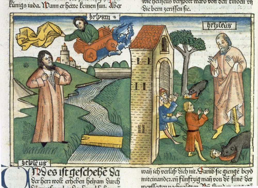 2 Kings 2:1-24 Elijah ascends to Heaven in a whirlwind and the boys who ...