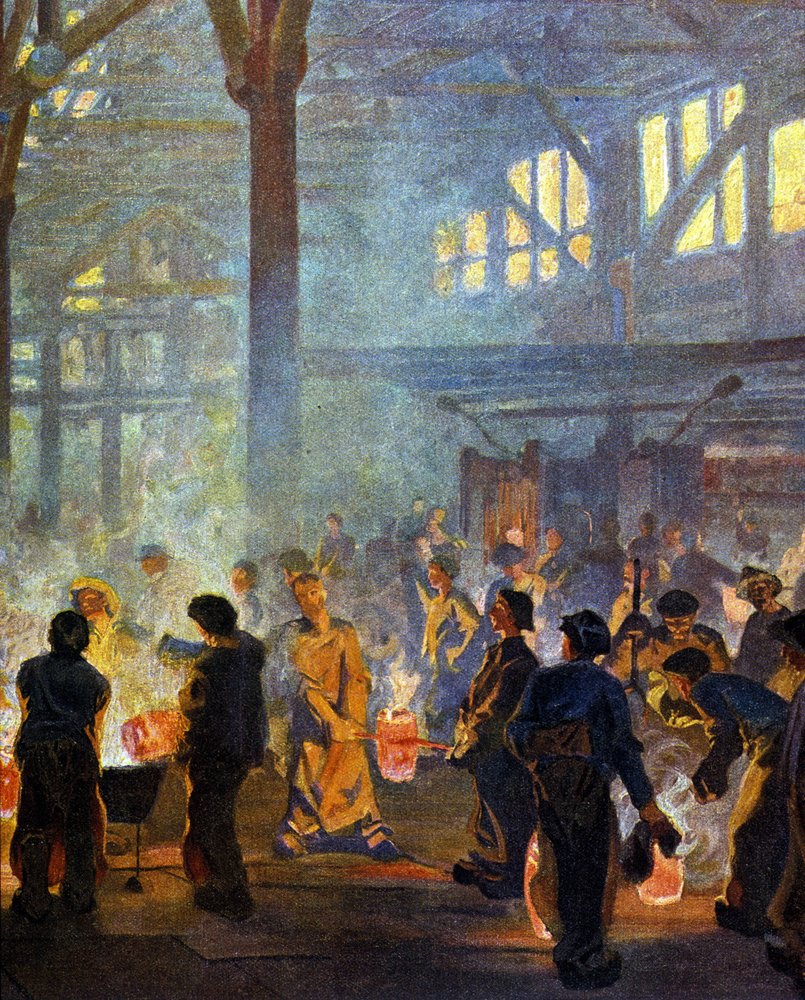 Interior of a metallurgy factory in 1908 (after Jugend)