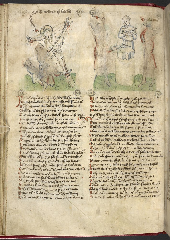 The Raising of the Cross; Jubal and Tubal-Cain, from 'Speculum Humanae ...