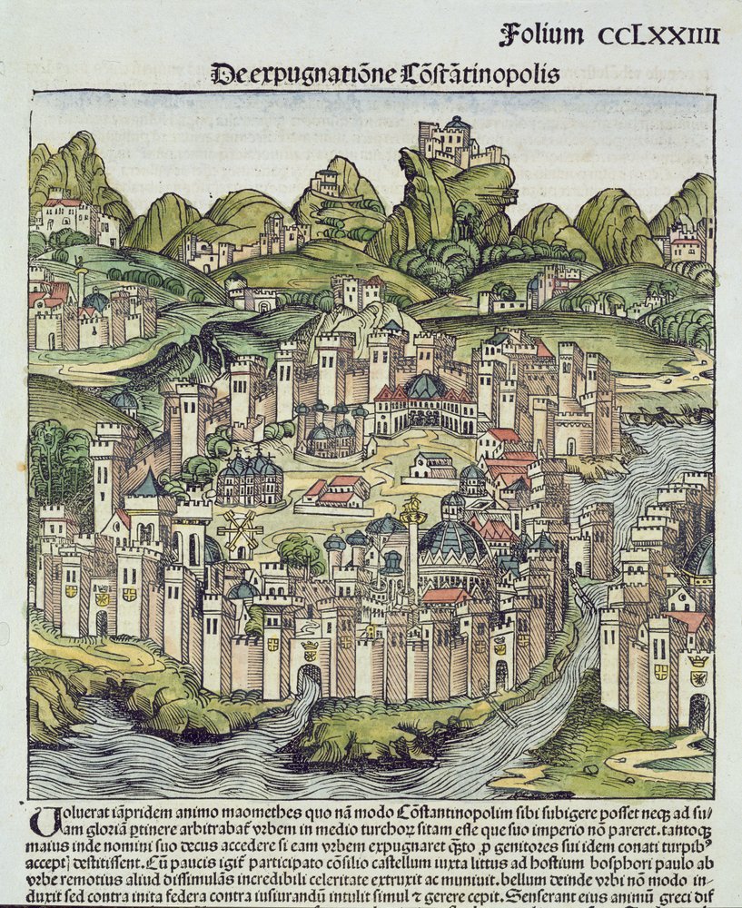 View of the walled city of Constantinople, from the Nuremberg Chronicle ...