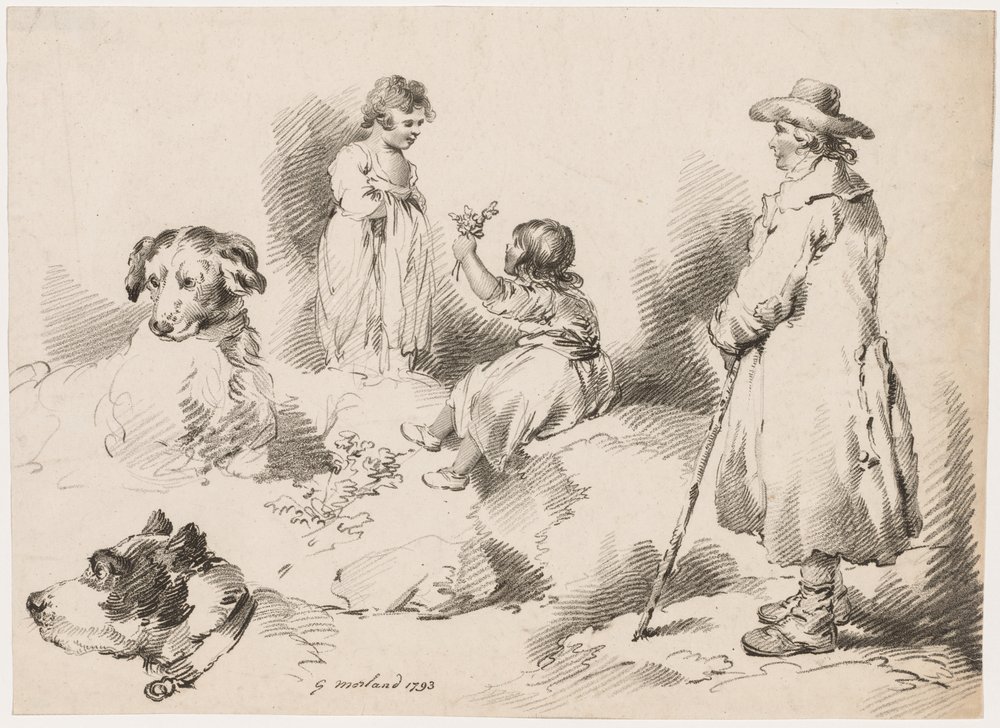 Studies of Children: Two Little Girls, Two Dogs, A Man, 1793