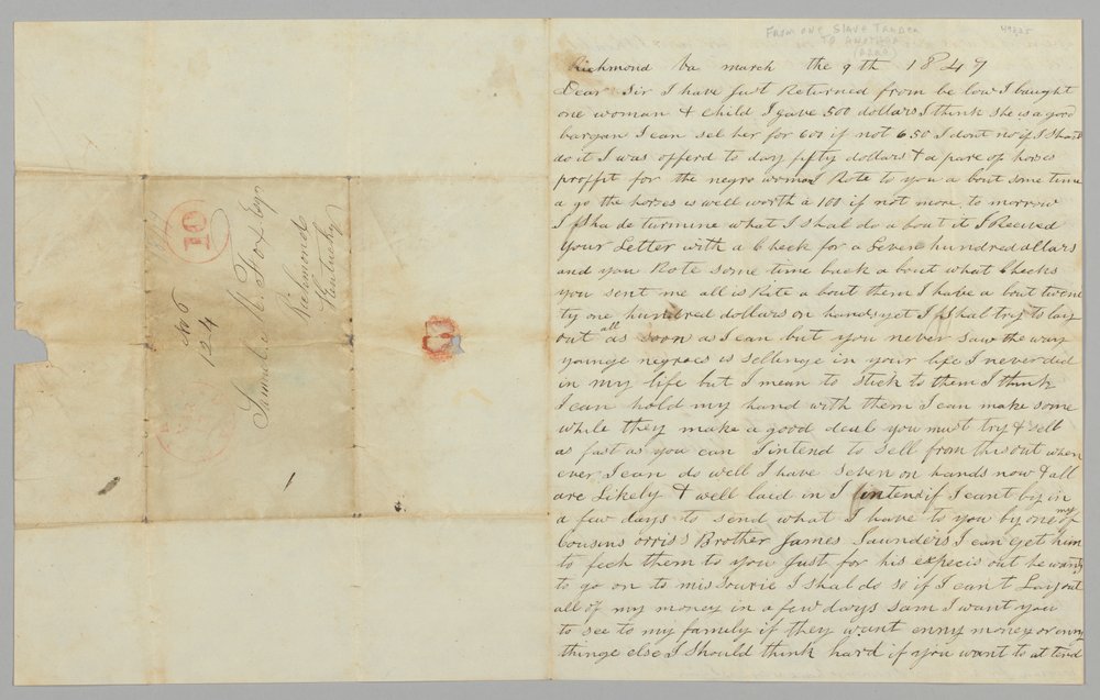 Letter to Samuel Fox from Giles Saunders Regarding the Slave Trade ...