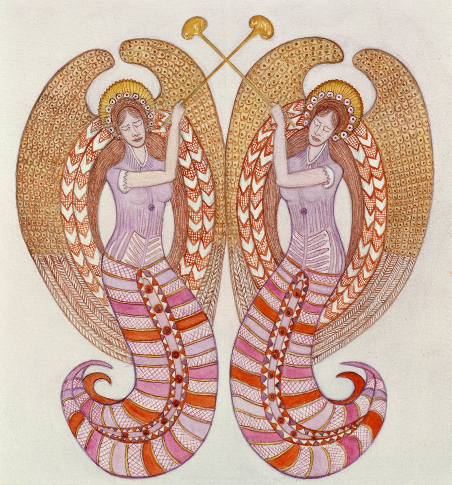 Two angels with trumpets by Gillian Lawson: Fine art print