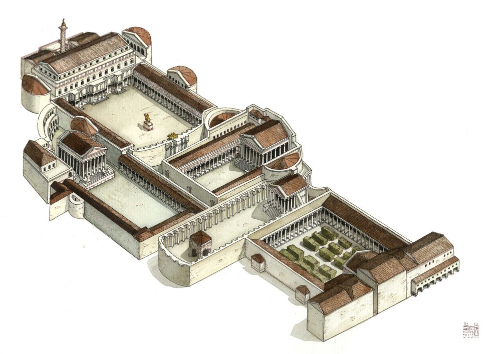 Roman Antiquity: Reconstruction of the Forum of Trajan in the 3rd ...