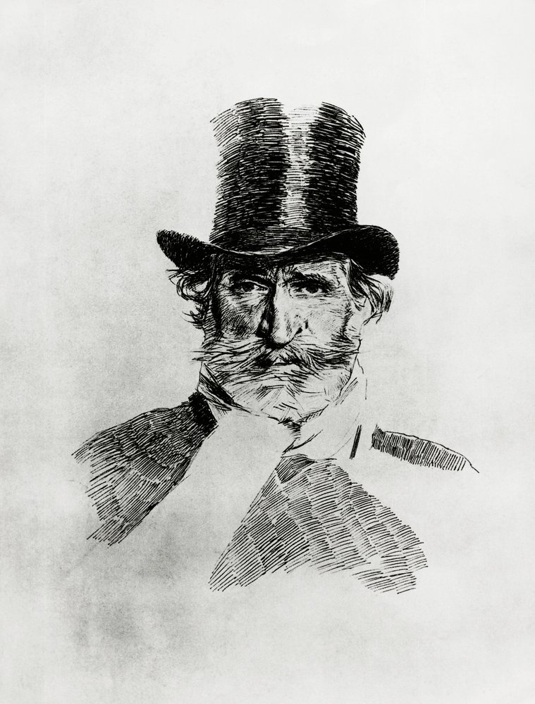 Portrait of Giuseppe Verdi, Italian Composer, Drawing by Giovanni Boldini