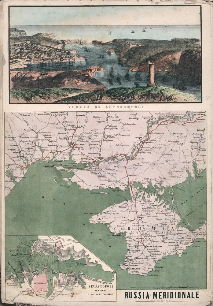 Map of Southern Russia with View of Sevastopol Bay and Its Fortifications