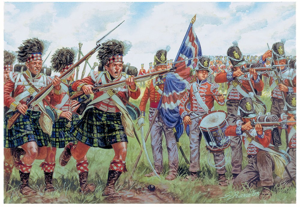 Scottish and British Soldiers at Battle of Waterloo on 18th June 1815 (Illustration by Giuseppe ...