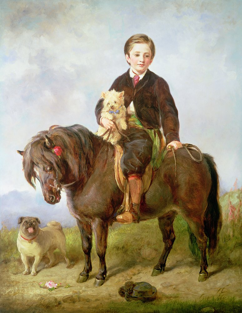 John Samuel Bradford as a Boy Seated on a Shetland Pony with a Pug Dog ...