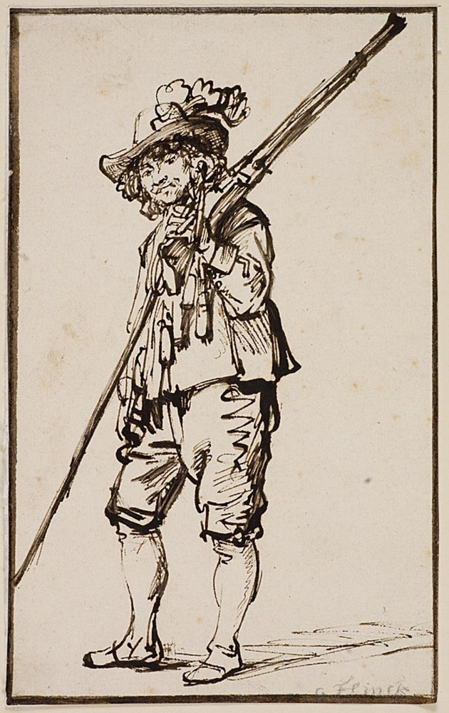 A Standing Soldier with a Musket Over His Shoulder
