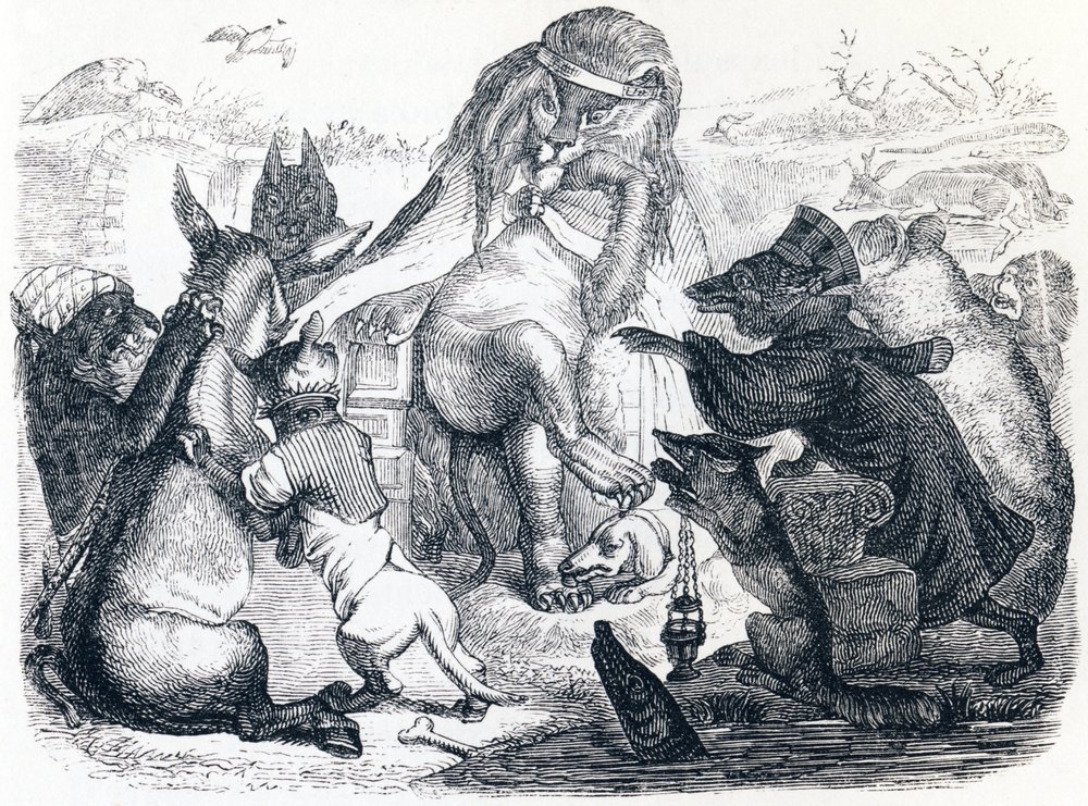 Animals sick of plague - Fables by La Fontaine by Grandville