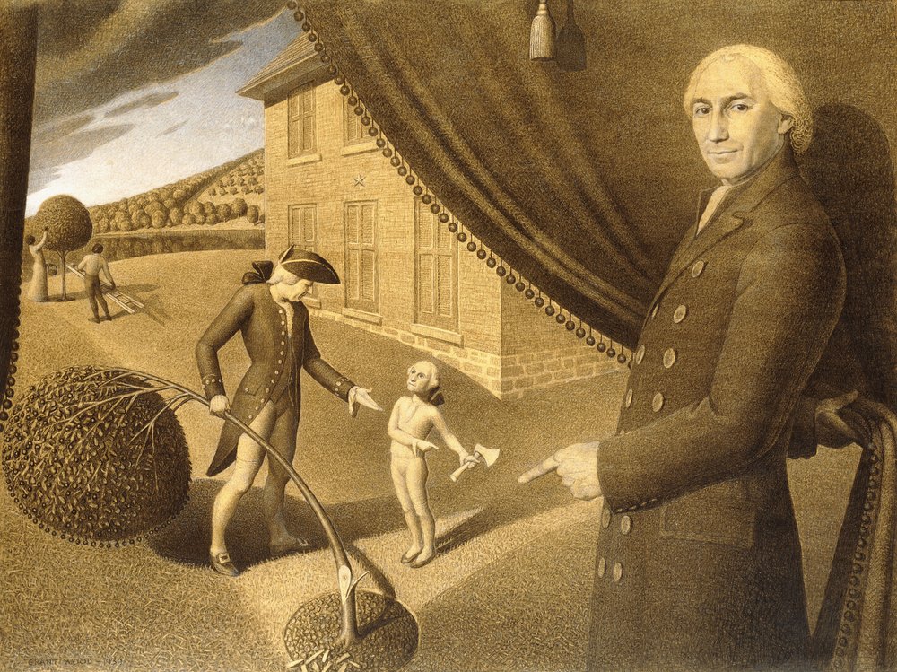 Cartoon for Parson Weems' Fable by Grant Wood