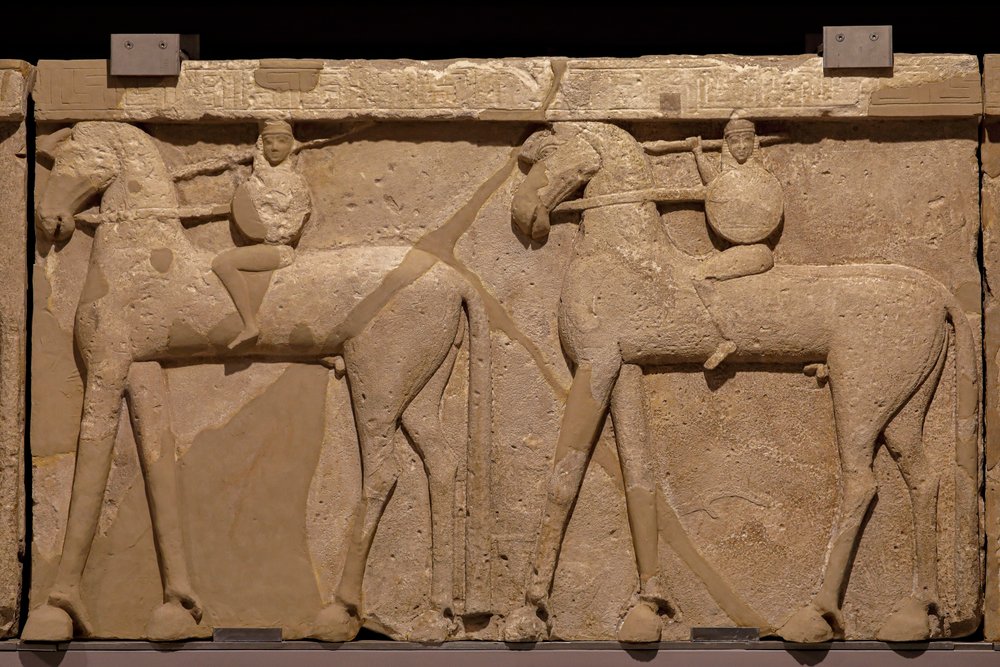 Poros Stone Frieze Depicting a Procession of Horsemen, 7th Century BC