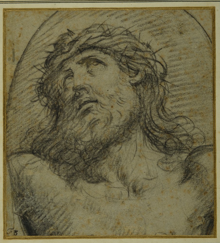 Head and shoulders of the living Christ crucified