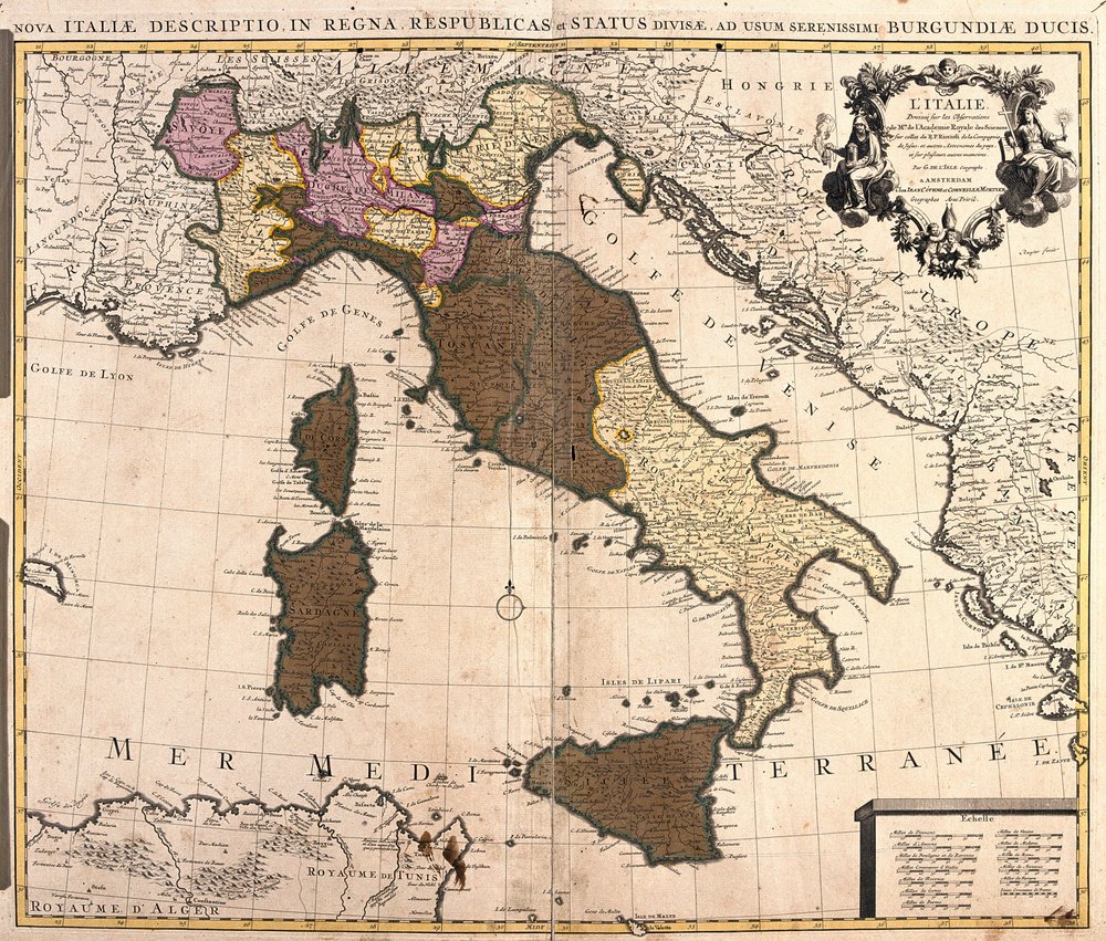 Map of Italy, with Corsica, Sardinia and Sicily