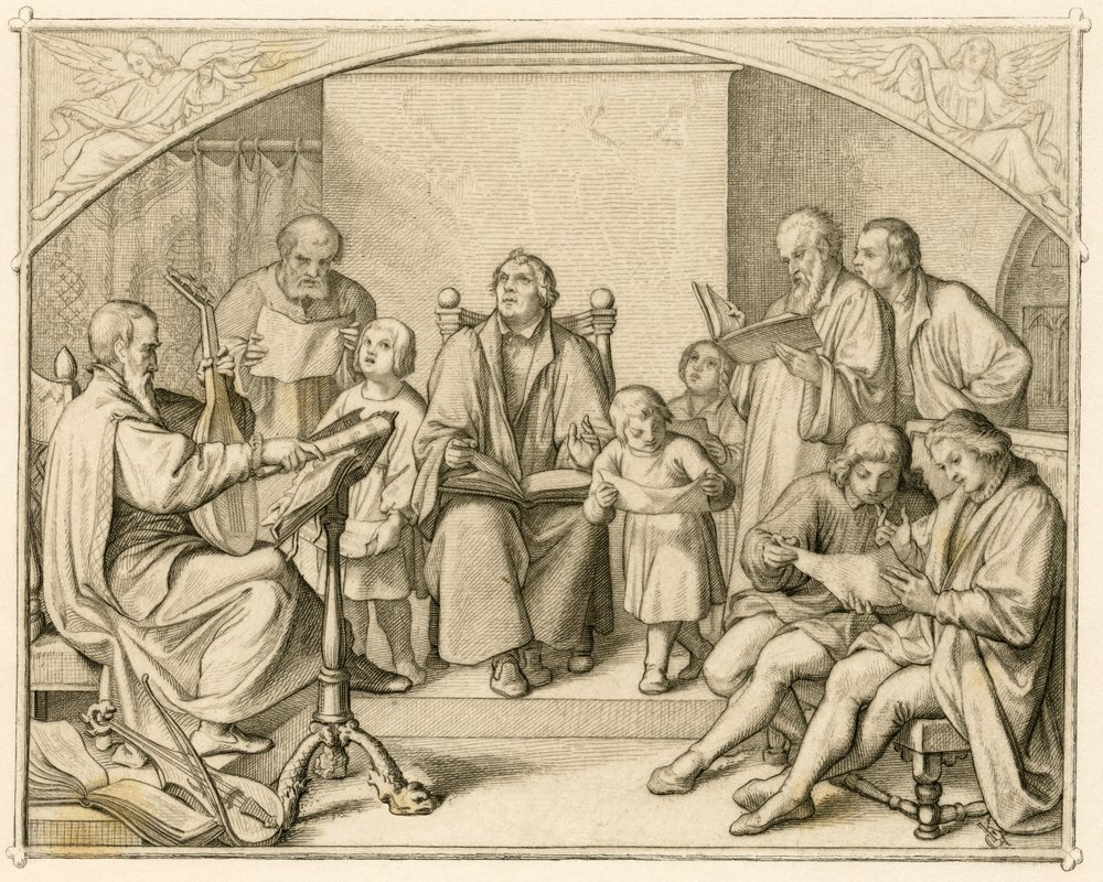 Luther's introduction of German protestant religious hymns with his ...