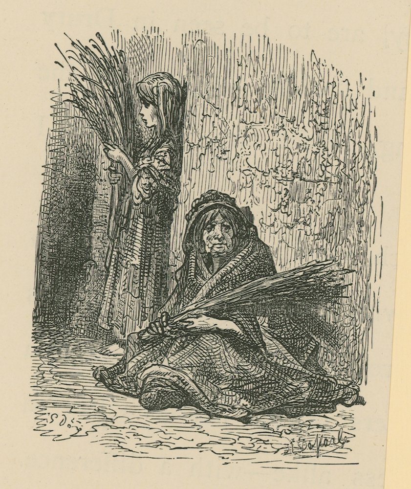 A Woman and a Young Girl Selling Dry Flowers by Gustave Dore