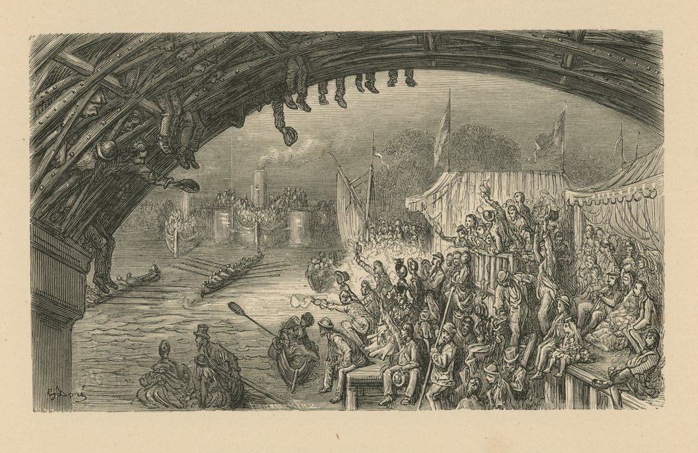 Spectators watching a boat race by Gustave Dore