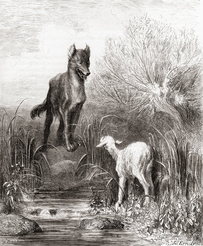 The Wolf and the Lamb, from a late 19th century edition of Fables de La ...