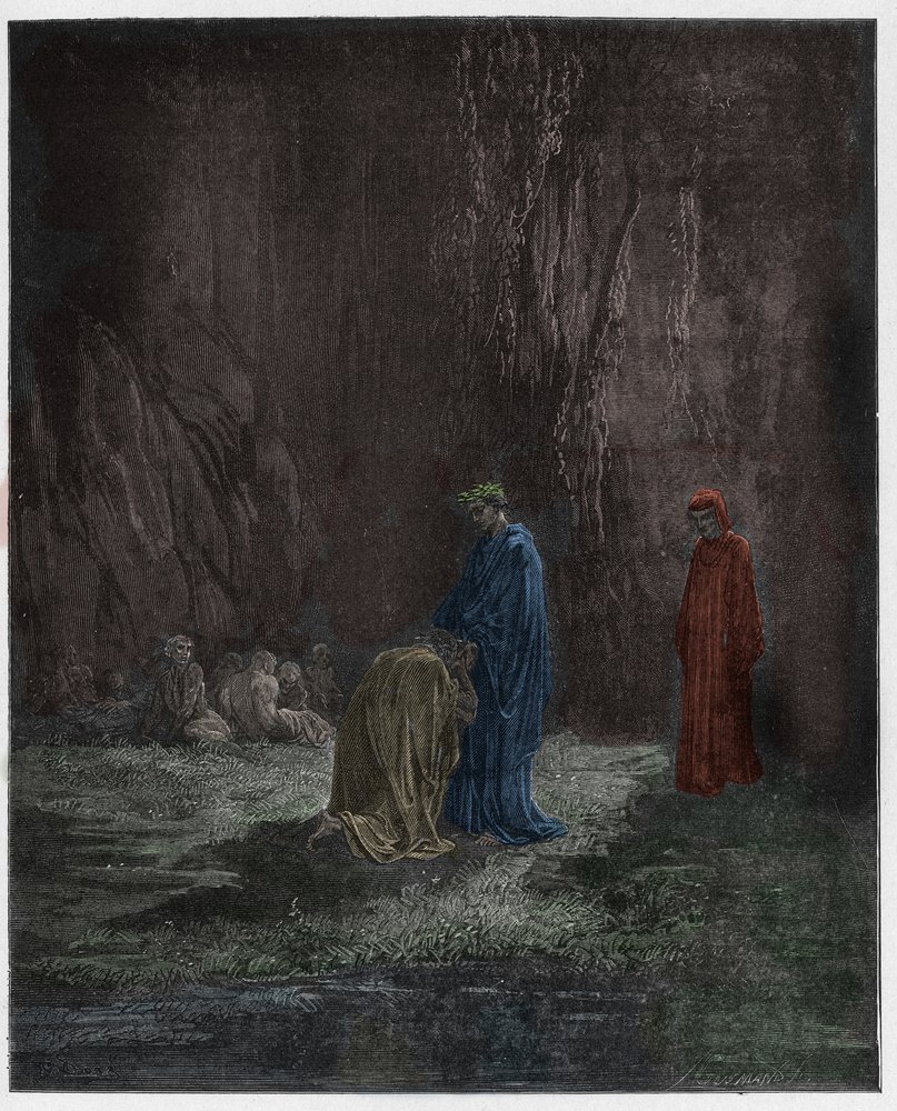 Purgatorio, Canto 7: The poet Sordello, astonished, kneels before ...