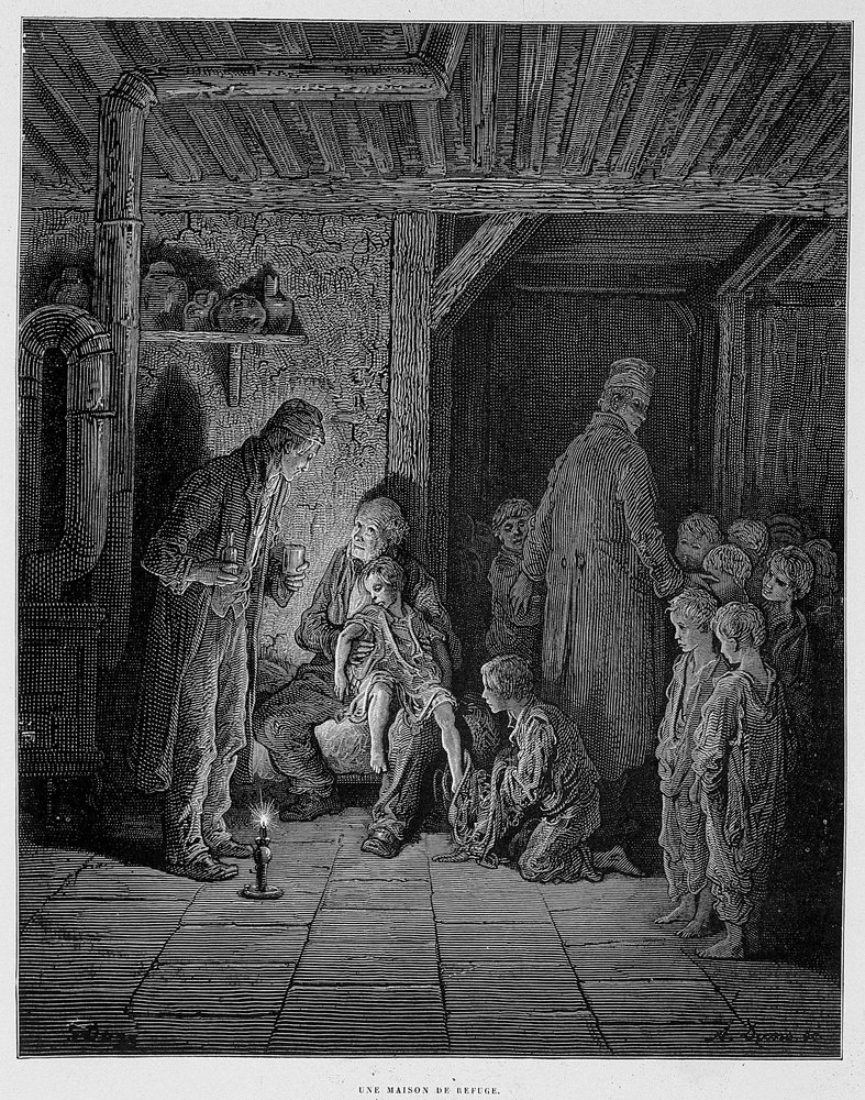 A house of refuge - in 'London' by Gustave Dore