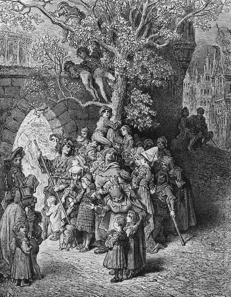 Crowd of onlookers and spectators at the wedding, scene from 'The Rime ...