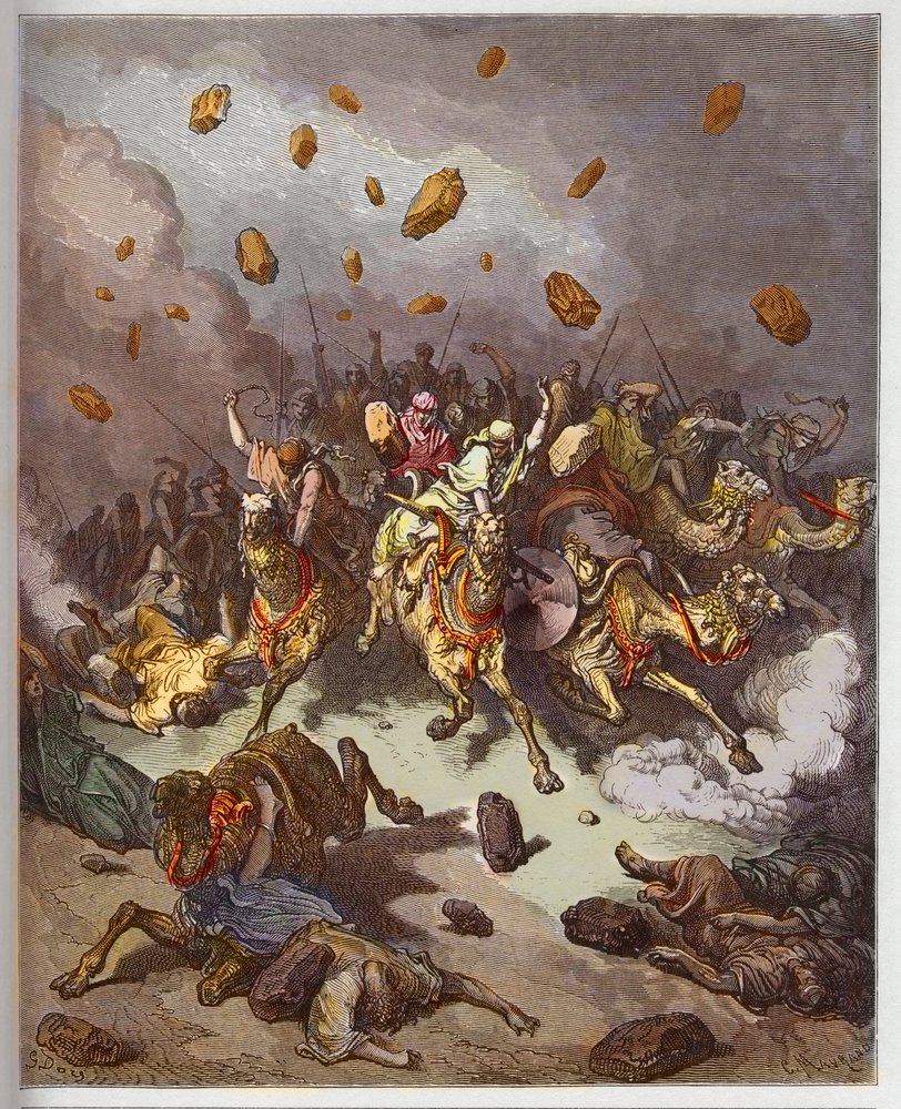 Joshua's victory over the Amorites - engraving in The Bible illustree ...