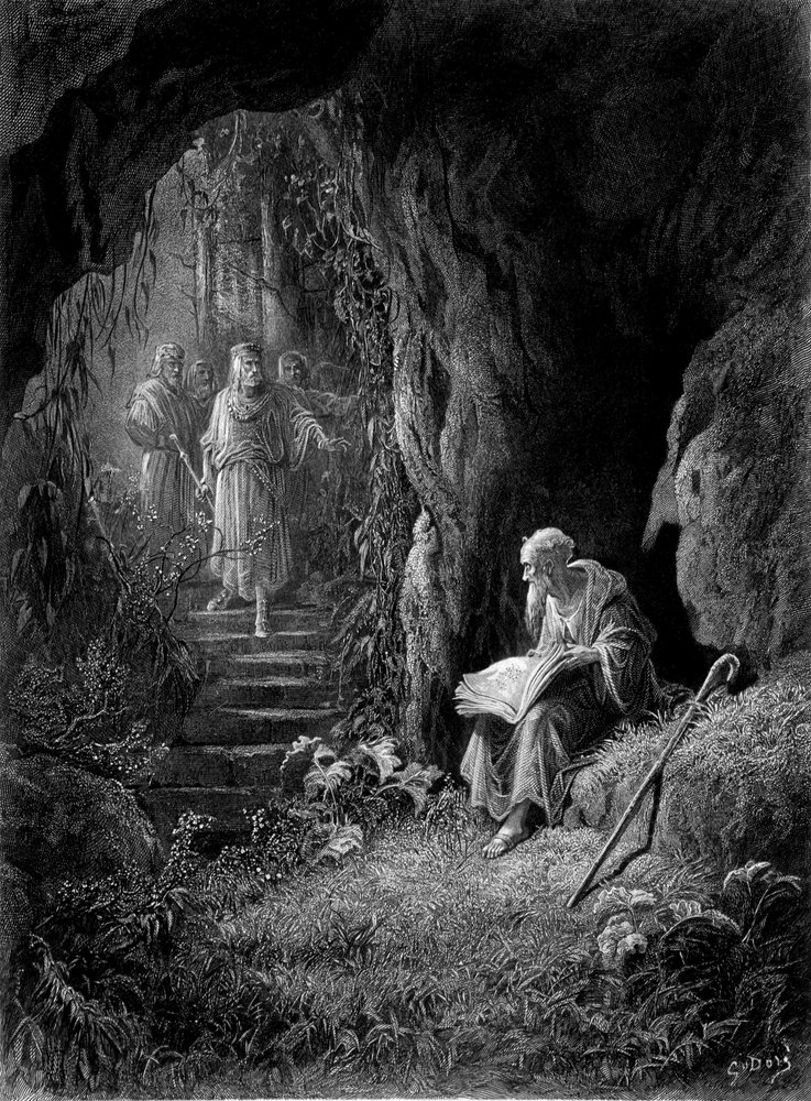 Merlin discovered by King Arthur's officers in the Broceliande Forest ...