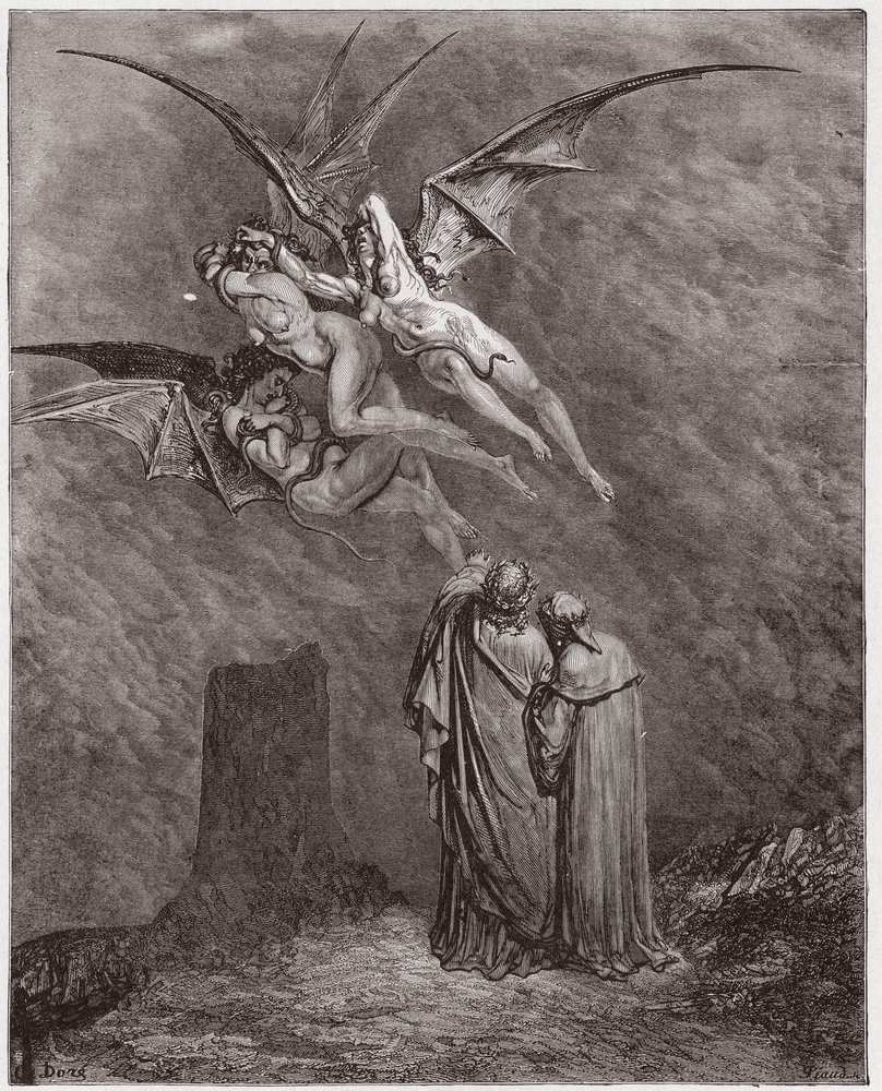 The Divine Comedy, Inferno, Canto 9: The hideous Erinyes: Megaera ...