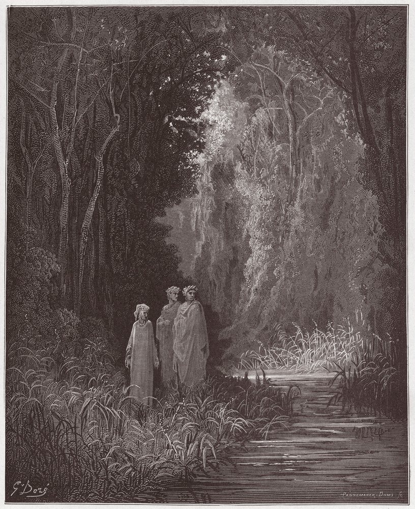 The Divine Comedy, Purgatorio, Canto 28: Dante, Virgil, and Statius in ...