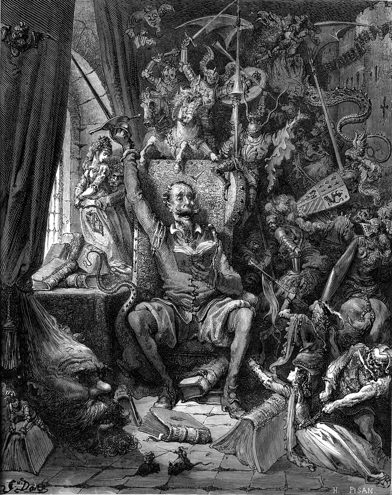 The Reading of Don Quixote. Engraving by Gustave Dore illustrating the ...