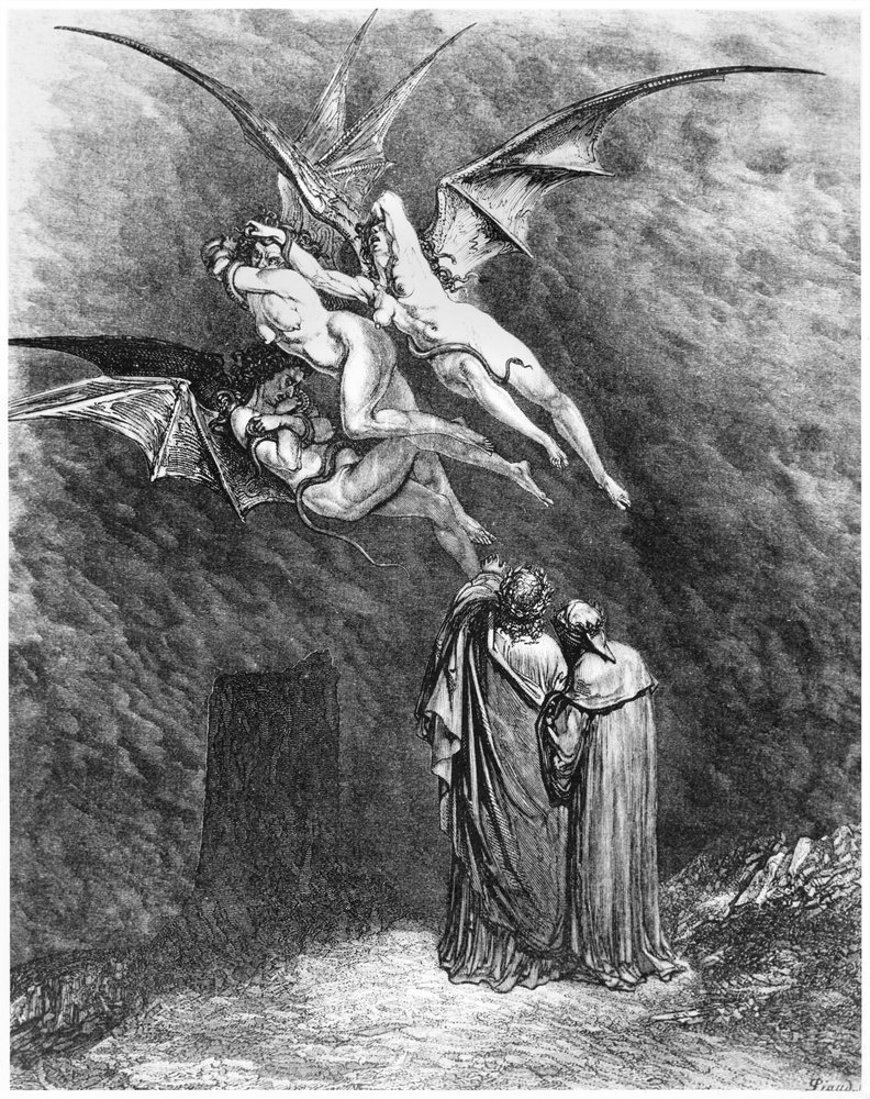 Virgil, Dante and the Erinyes, illustration from 'The Divine Comedy ...