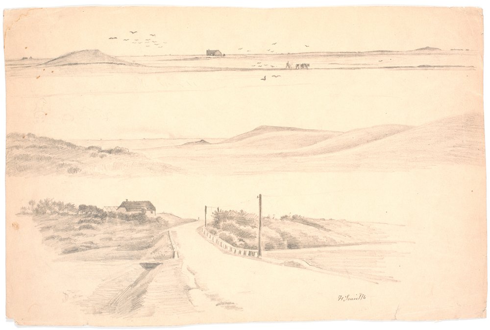 Study Sheet with Three Landscapes from Jutland. Top: Landscape with ...