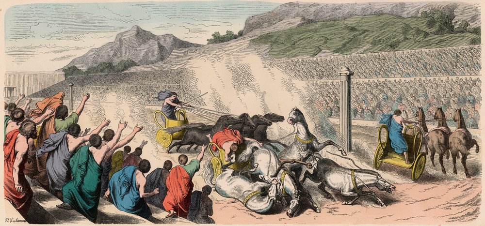 Ancient Greece: Olympic Games - Four-Horse Carriage Racing in the ...