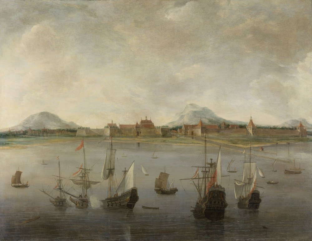 View of Batavia with the Mountain Range of the Salak, Pangerango and Gede