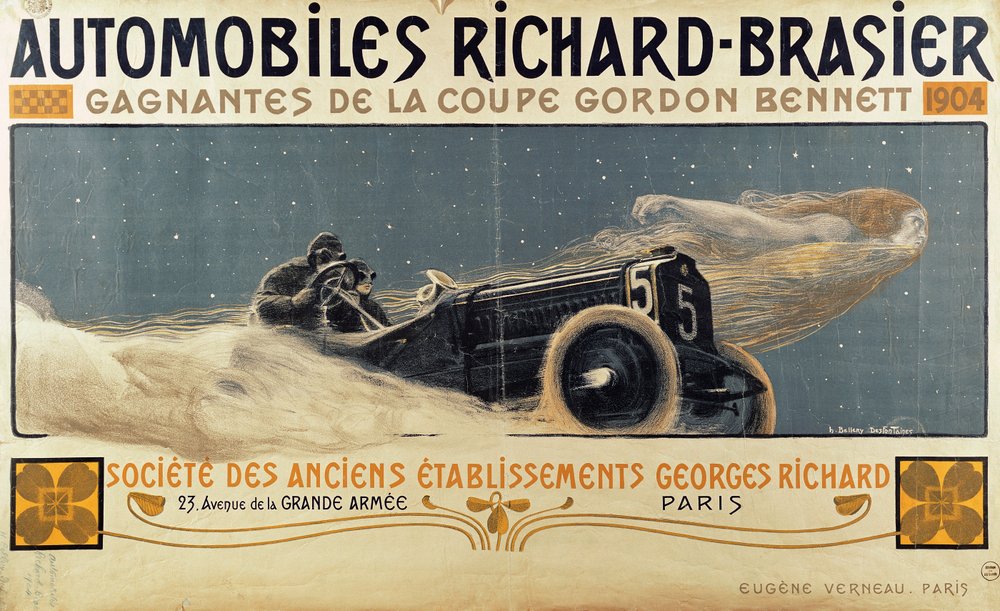 Poster showing Automobiles Richard-Brasier winning the Gordon Bennett Cup