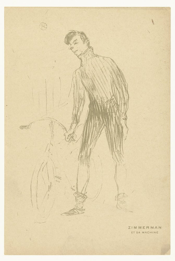 Portrait of Cyclist Albert Zimmerman and His Bicycle