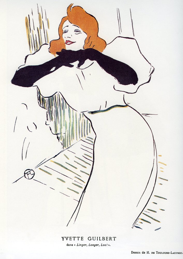 The singer Yvette Guilbert in 'Linger, Longer, Loo'