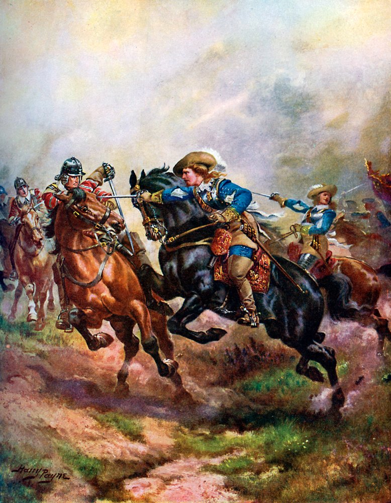 Prince Rupert's Cavalry Charging at Edgehill in 1642, c1920