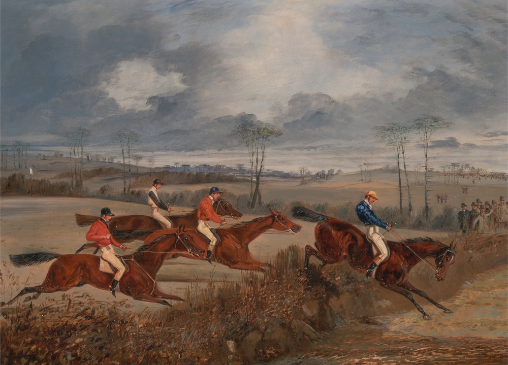 Scenes from a steeplechase: Taking a Hedge, ca. 1845